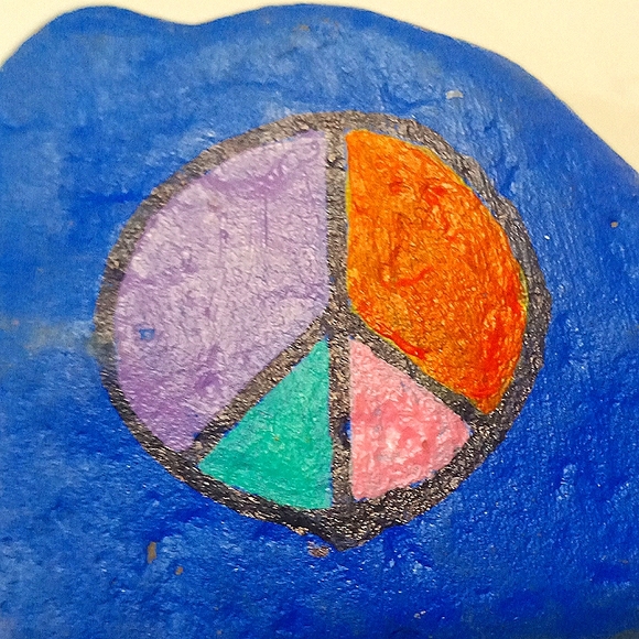 Other | Handpainted Blue Rock With Colorful Peace Sign River Rock Art ...